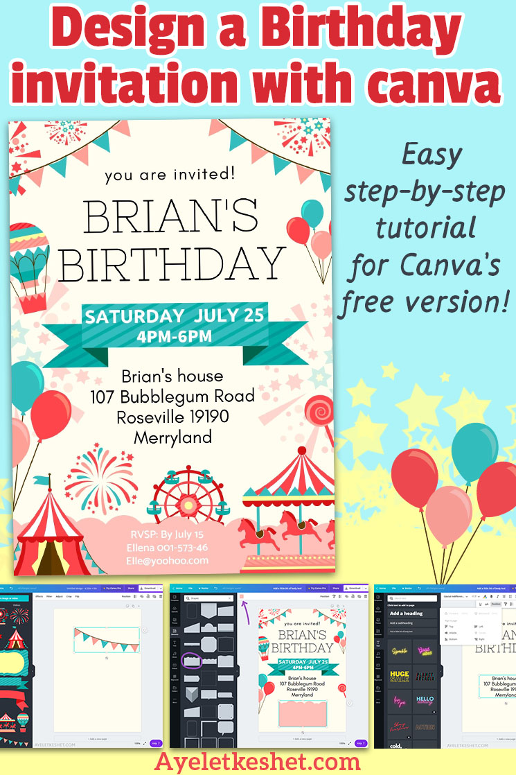 How to design a birthday invitation with Canva - Ayelet Keshet